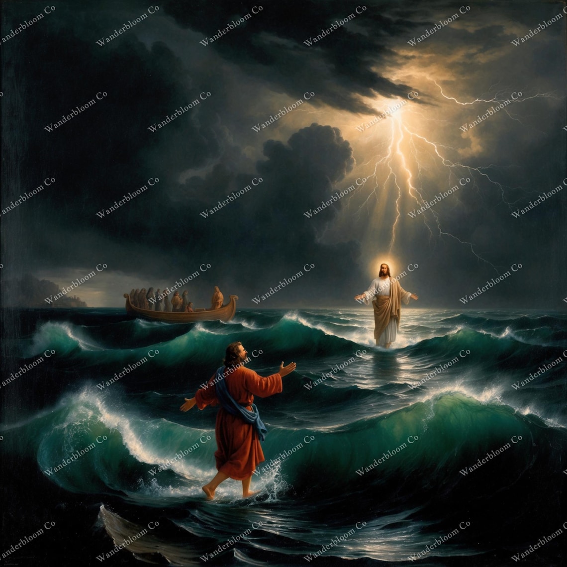 10 Jesus Walking on Water Clipart, Inspirational Christian Art Print ...