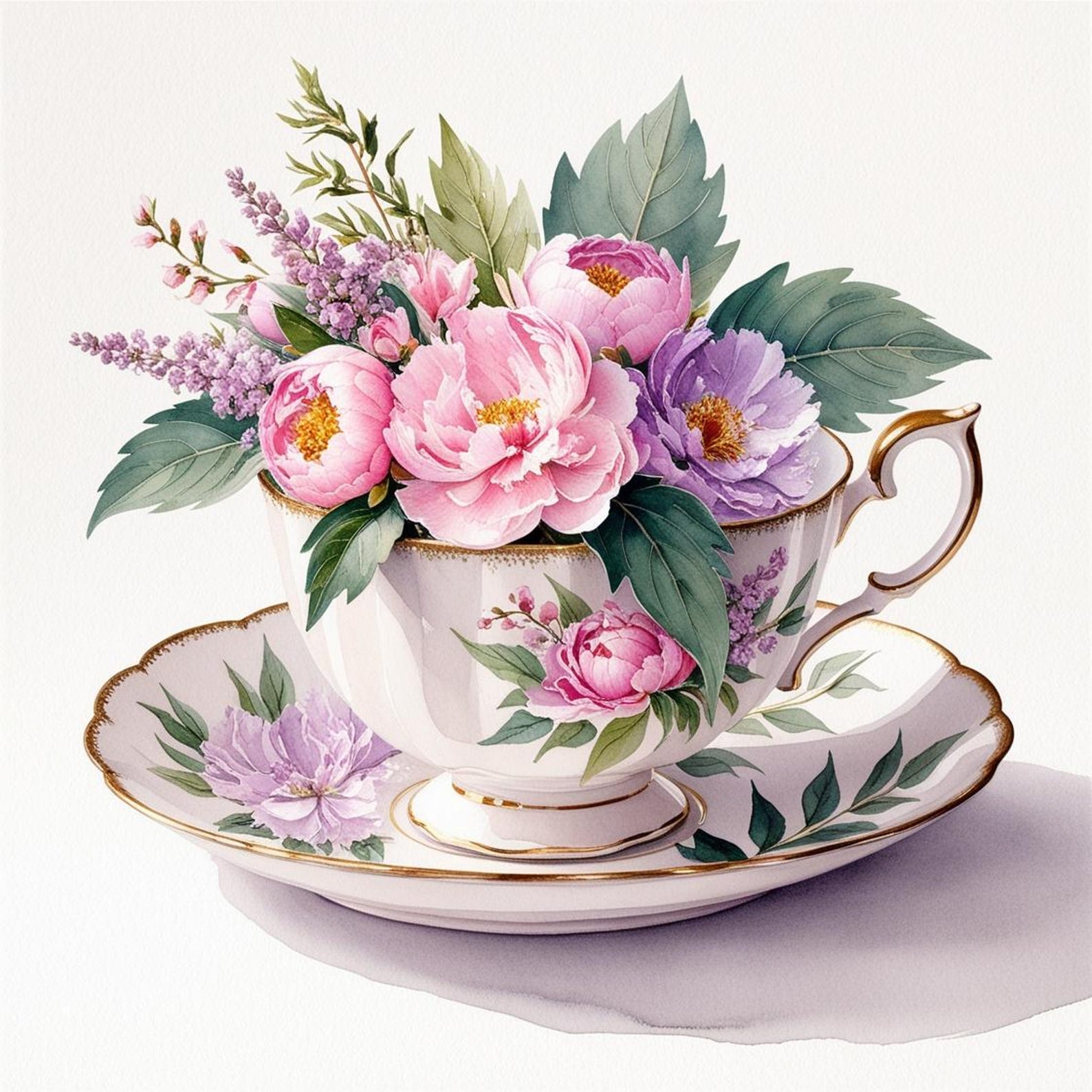 12 Watercolor Tea Cup Clipart, Printable Floral PNG, Digital Download ...