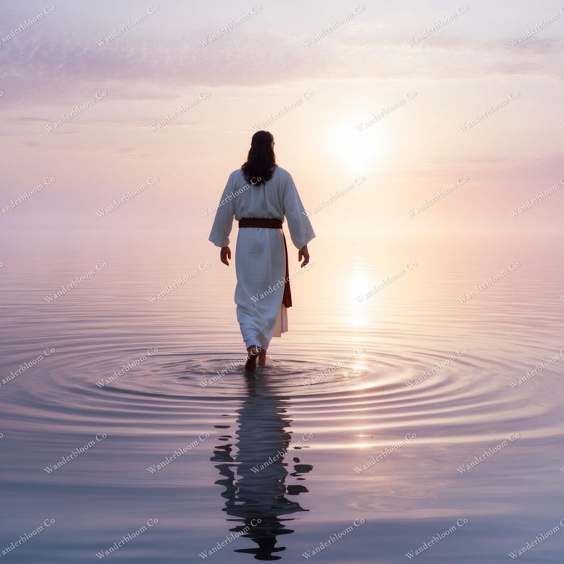 10 Jesus Walking on Water Clipart, Inspirational Christian Art Print ...