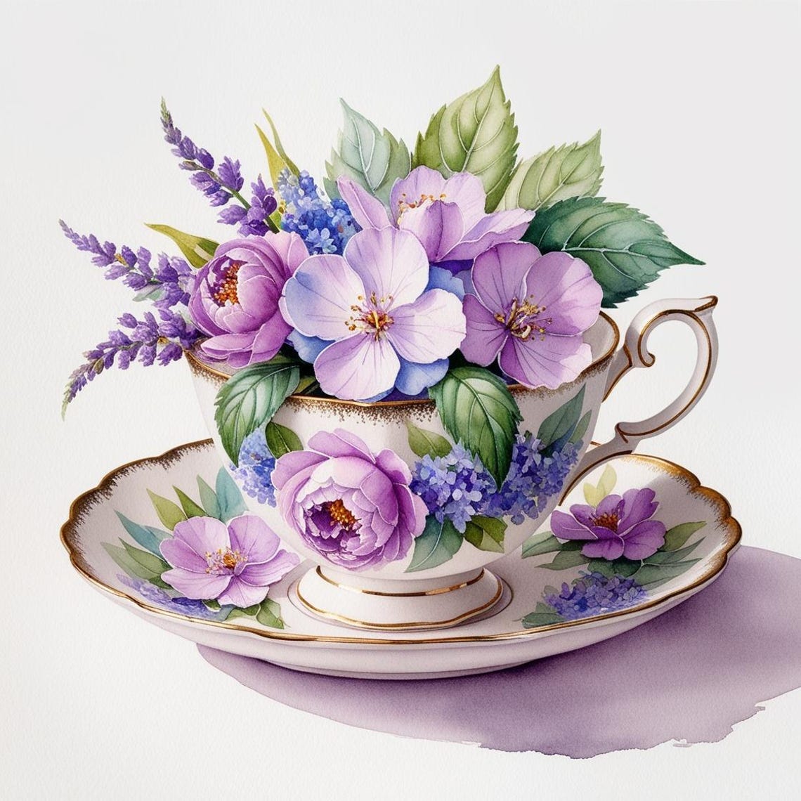 12 Watercolor Tea Cup Clipart, Printable Floral PNG, Digital Download ...