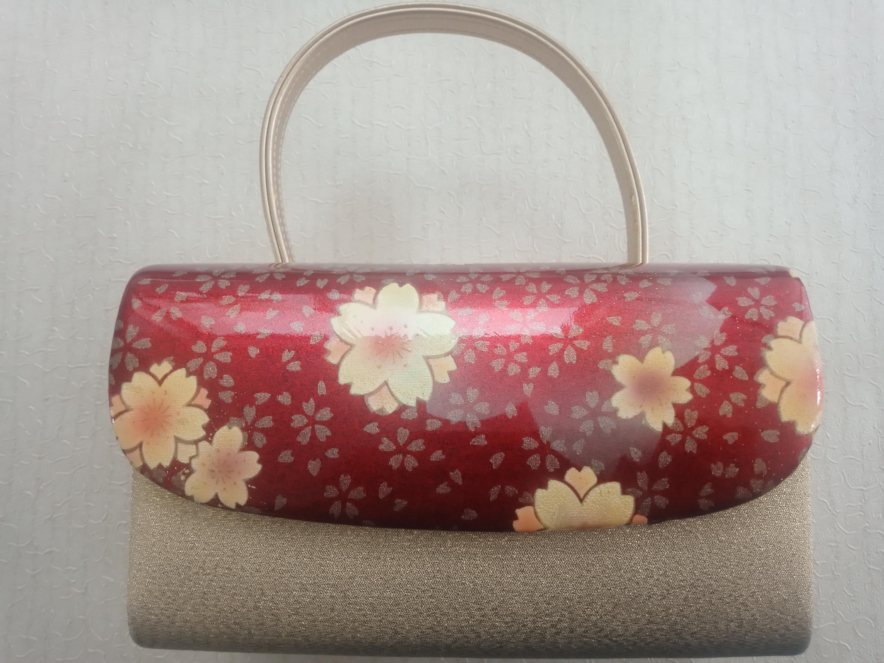 Vintage Japanese Red Brocade Kimono Handbag – Sakura Floral Pattern ...