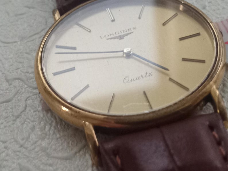 Vintage Longines Men's Gold Dial Quartz Watch – 33mm – Leather Strap ...