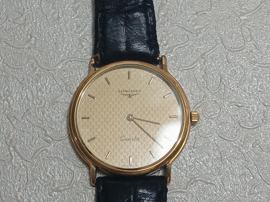 Rare Vintage Longines Men's Quartz Watch – Original Black Leather Strap ...