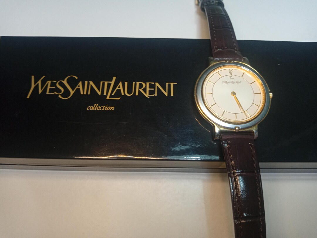 Yves Saint Laurent Watch – Beige Dial, Brown Band – 30mm Unisex Dress ...