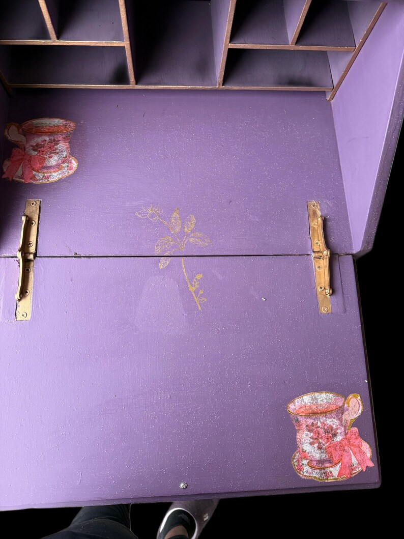 Antique Secretary Desk, Custom Hand Painted and Designed in Purple and ...