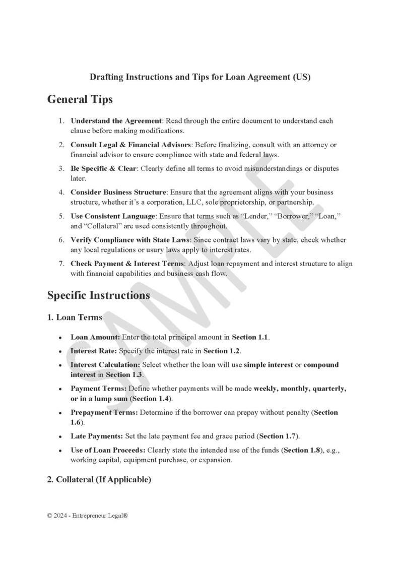 Attorney-drafted Loan Agreement (US) | Editable Word & PDF With ...