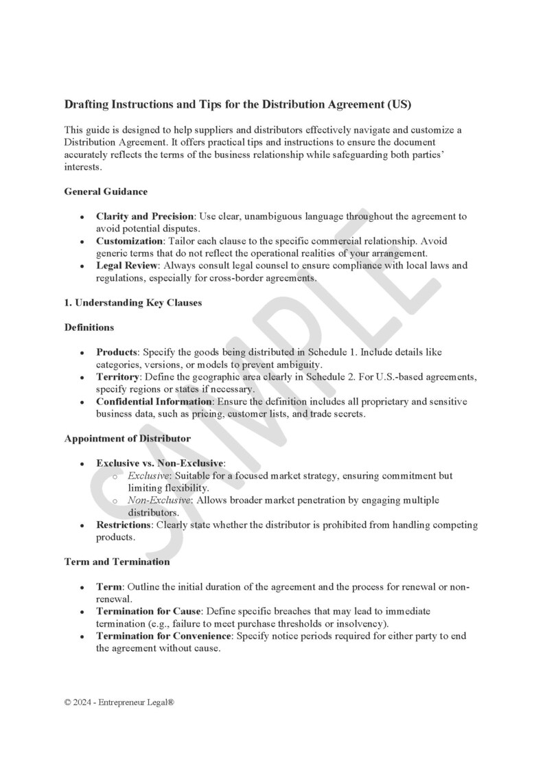 Distribution Agreement - US (with Drafting Instructions) - Etsy