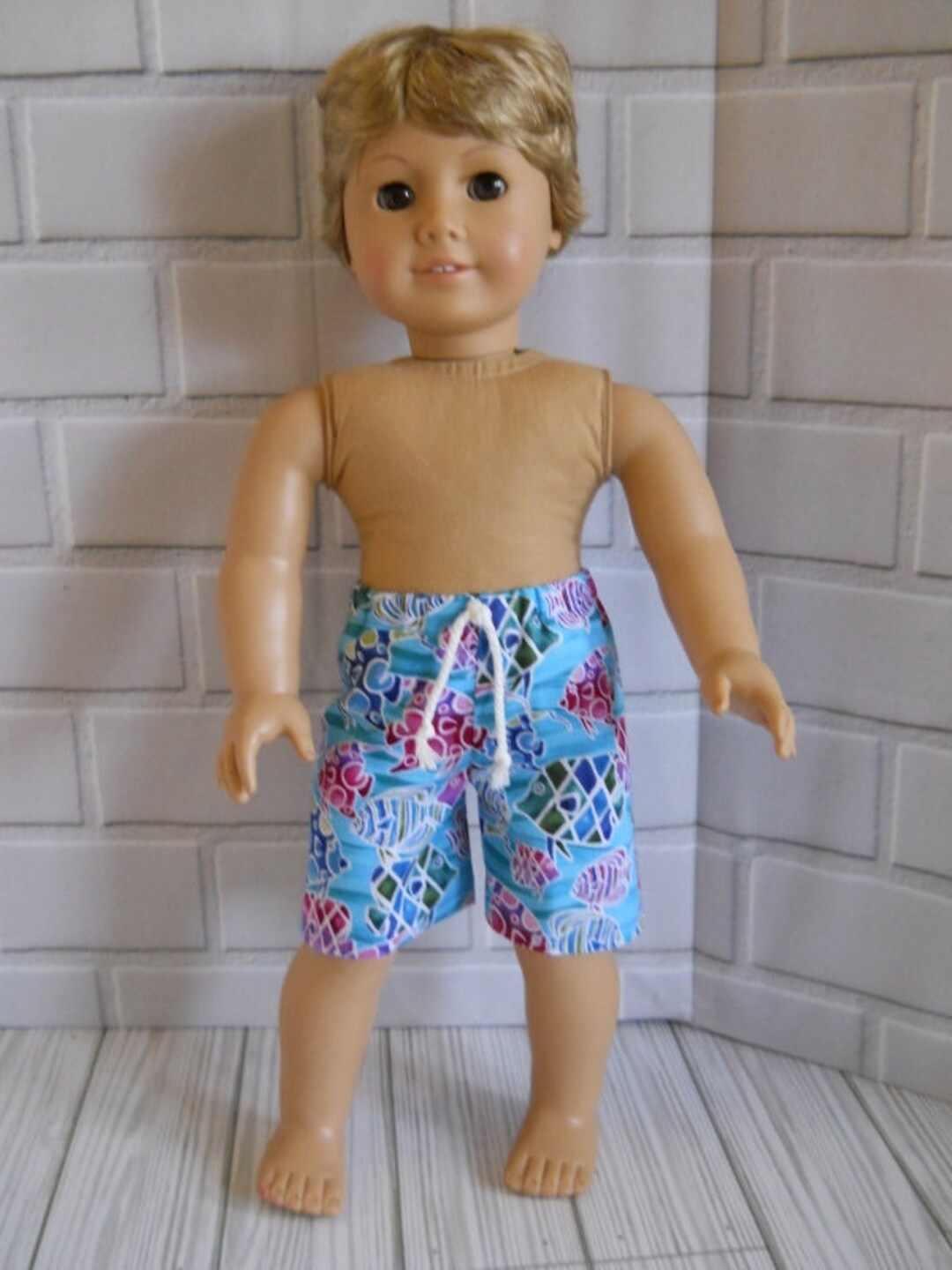 18 Boy Doll Swim Trunks Bathing Suit Shorts Tropical Fish Fits American ...