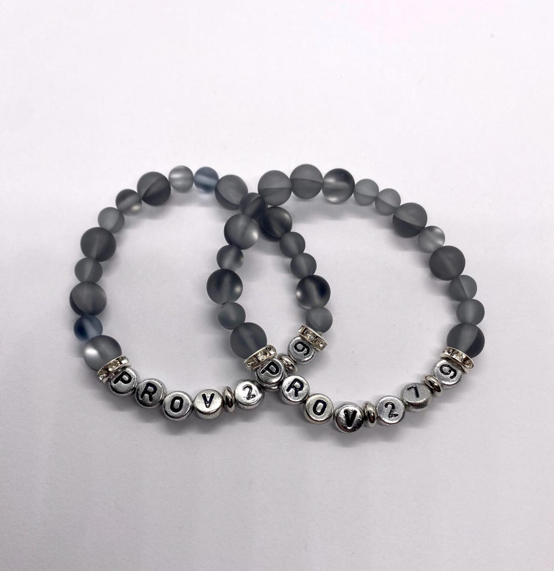 Proverbs 27:9 Matching Friendship Bracelet Set | Gray Aurora Glass ...