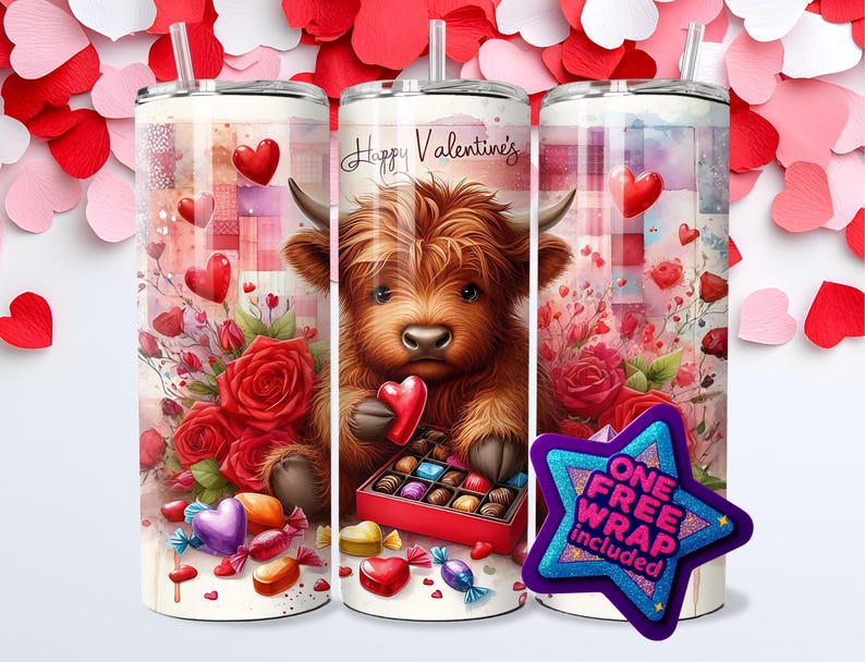 Highland Cow Valentine Tumbler PNG | Chocolate Box Design (digital ...