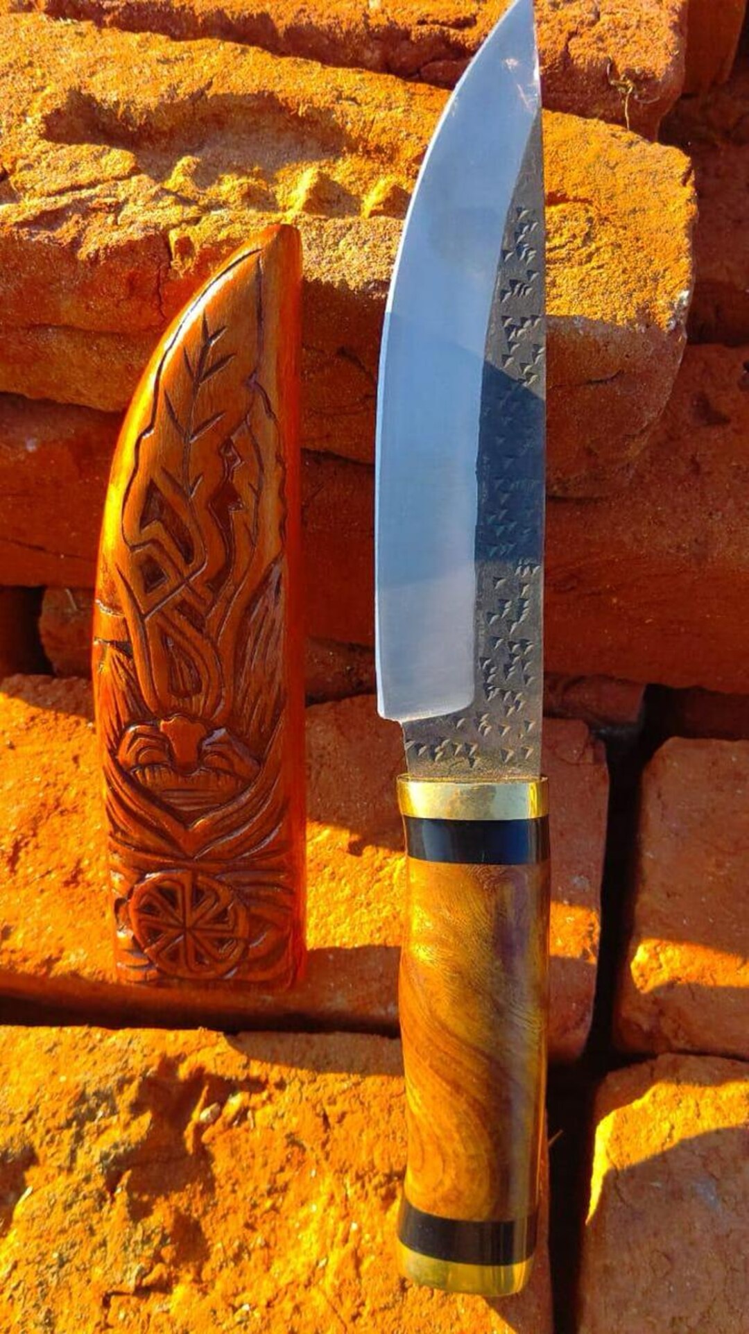 Handmade Viking Knife | Nordic Bushcraft Knife With Carved Wooden ...