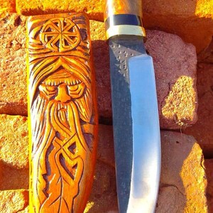 Handmade Viking Knife | Nordic Bushcraft Knife With Carved Wooden ...