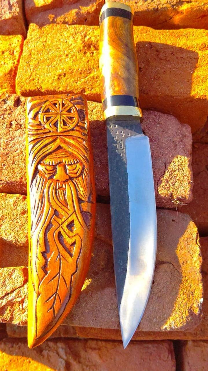 Handmade Viking Knife | Nordic Bushcraft Knife With Carved Wooden ...