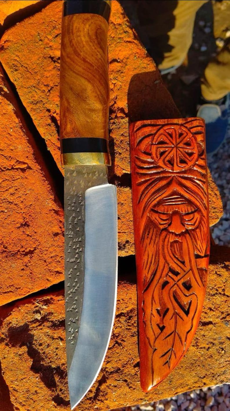 Handmade Viking Knife | Nordic Bushcraft Knife With Carved Wooden ...