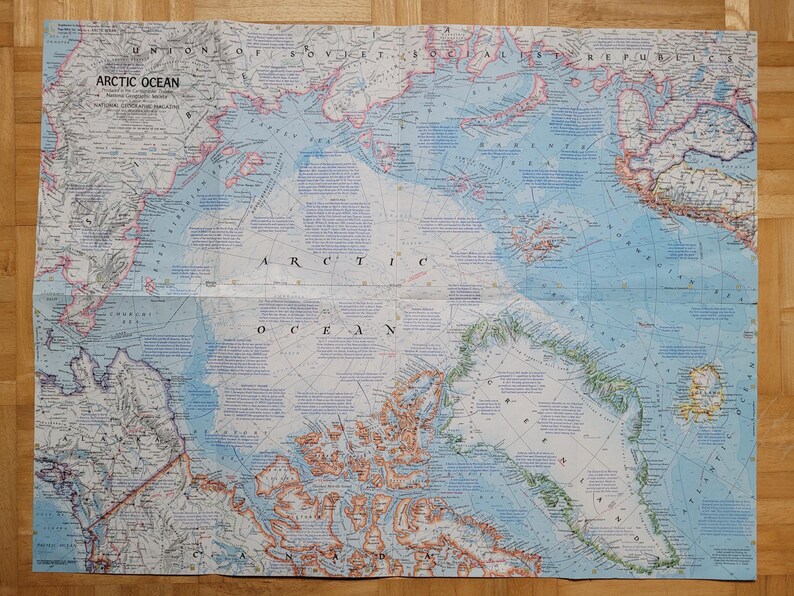 Vintage Map of the Arctic Ocean Floor - Etsy