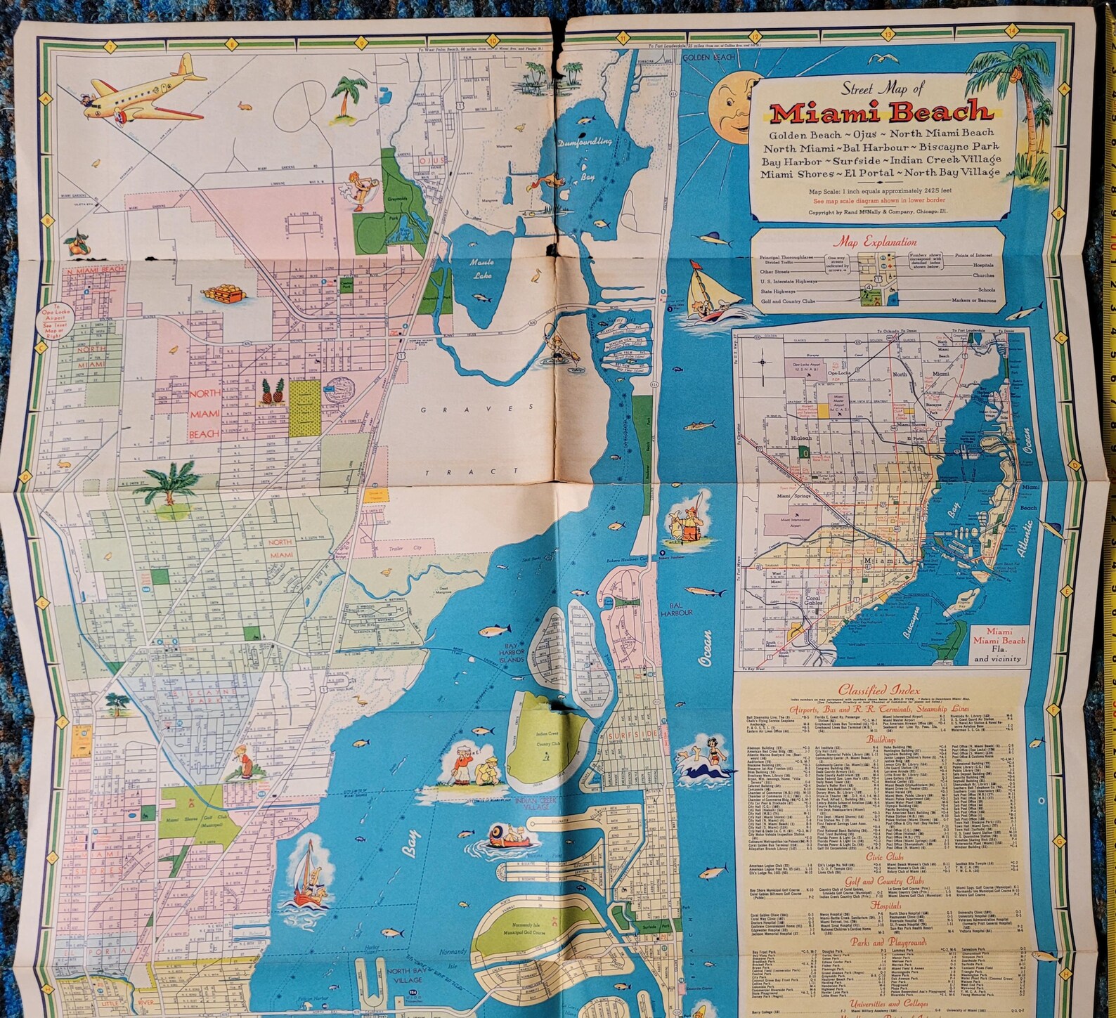 1950s Miami & Miami Beach Pictorial Road Map, Florida - Etsy