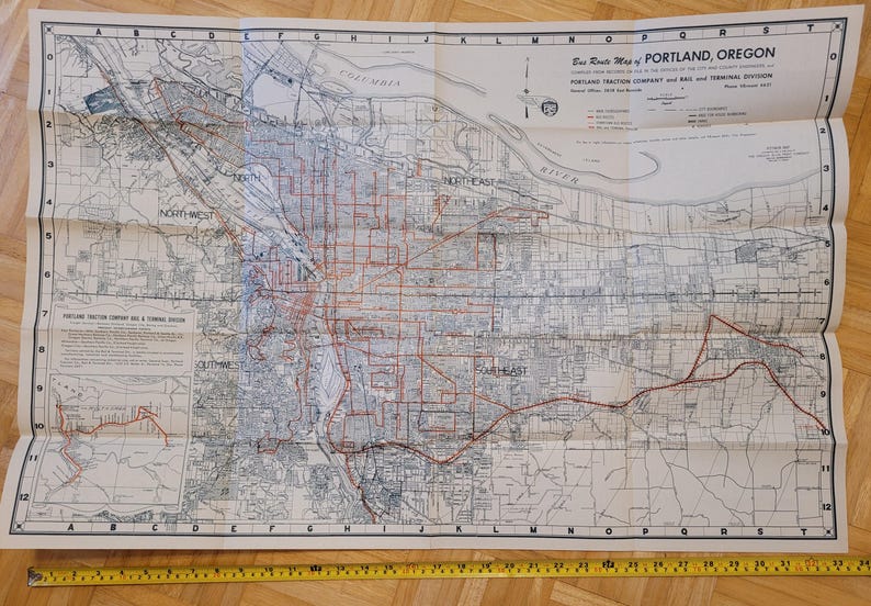 1955 Map of Portland, Oregon, Vintage City Road Map - Etsy