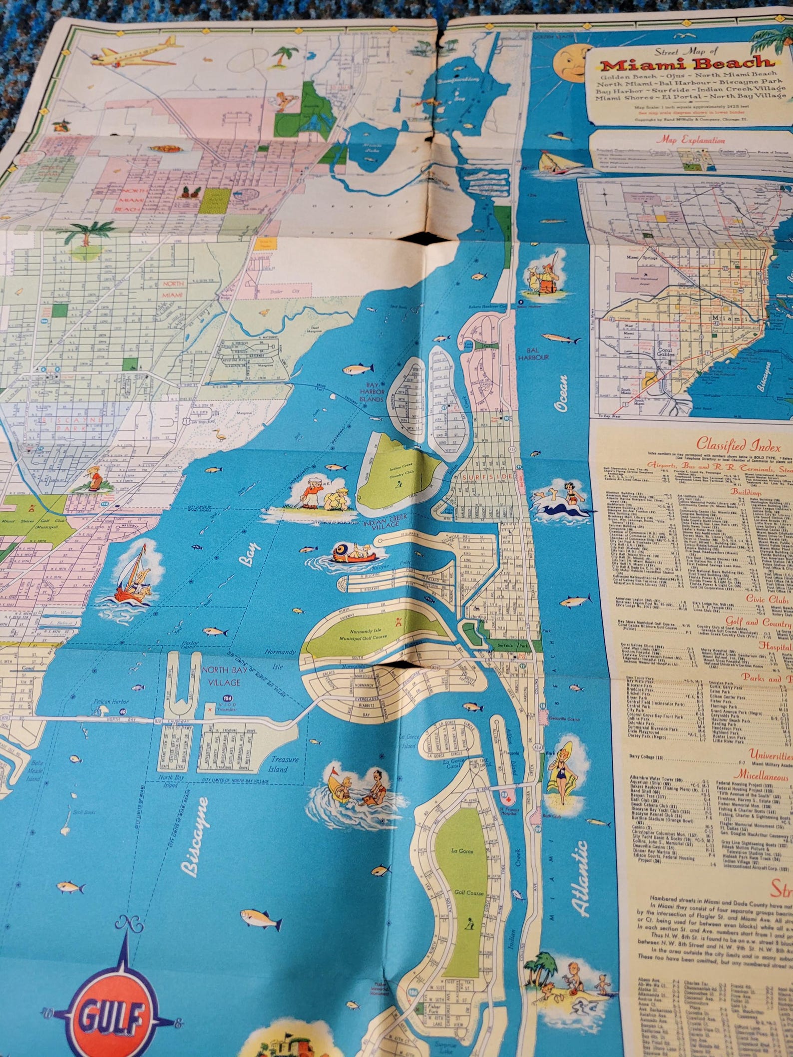 C.1950s Map of Miami Beach and Miami Florida, Vintage City Road Map - Etsy