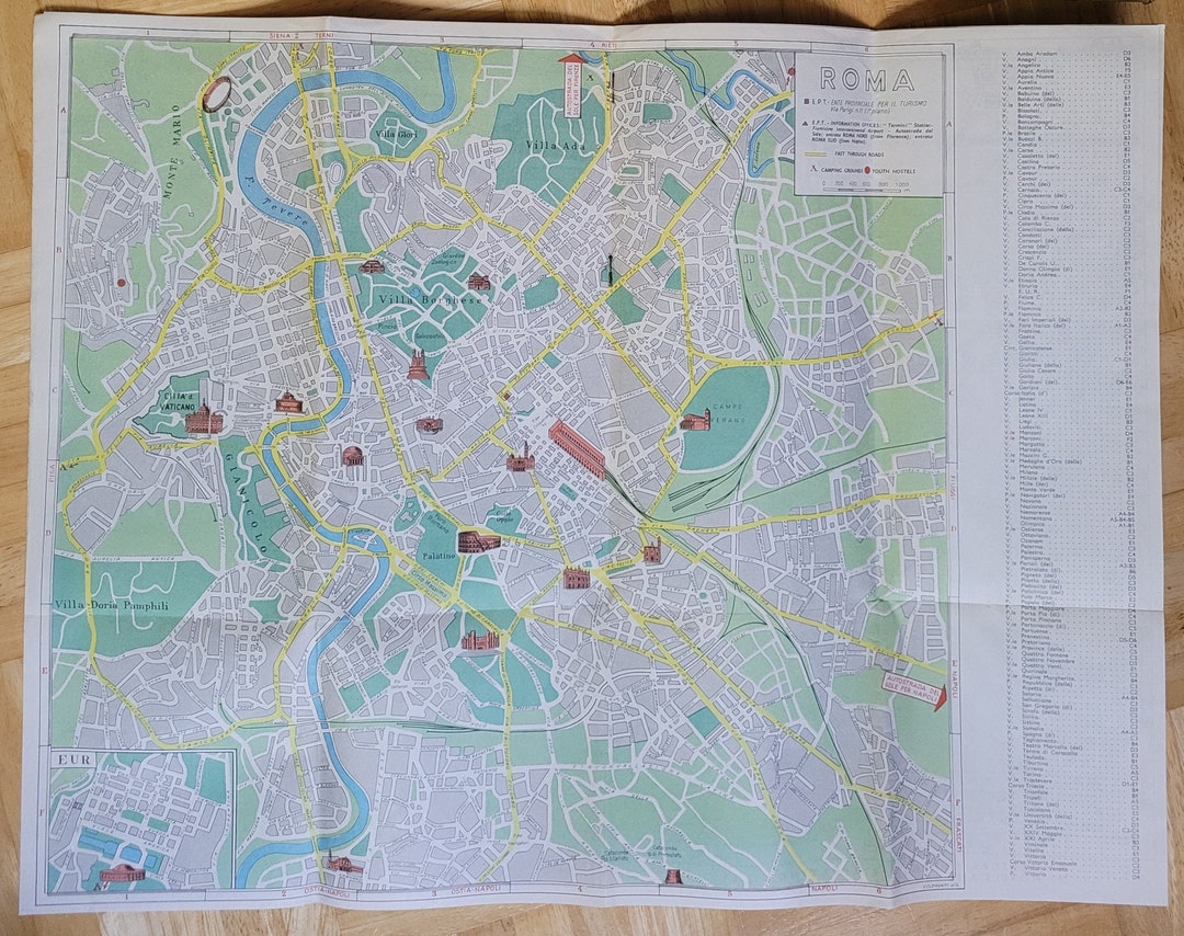 1964 Map of Rome, Italy, Vintage City Road Map - Etsy