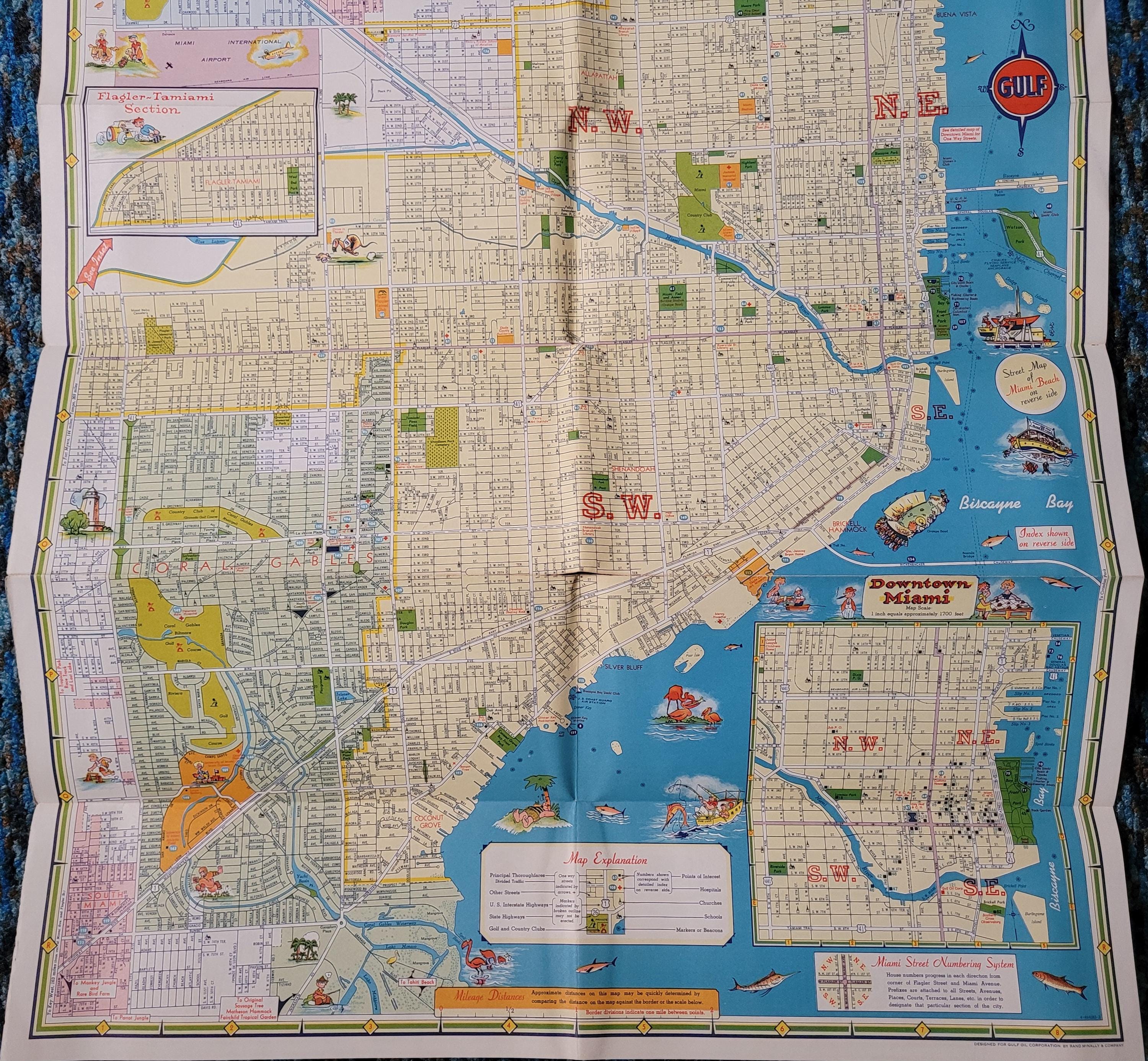 1950s Miami & Miami Beach Pictorial Road Map, Florida - Etsy