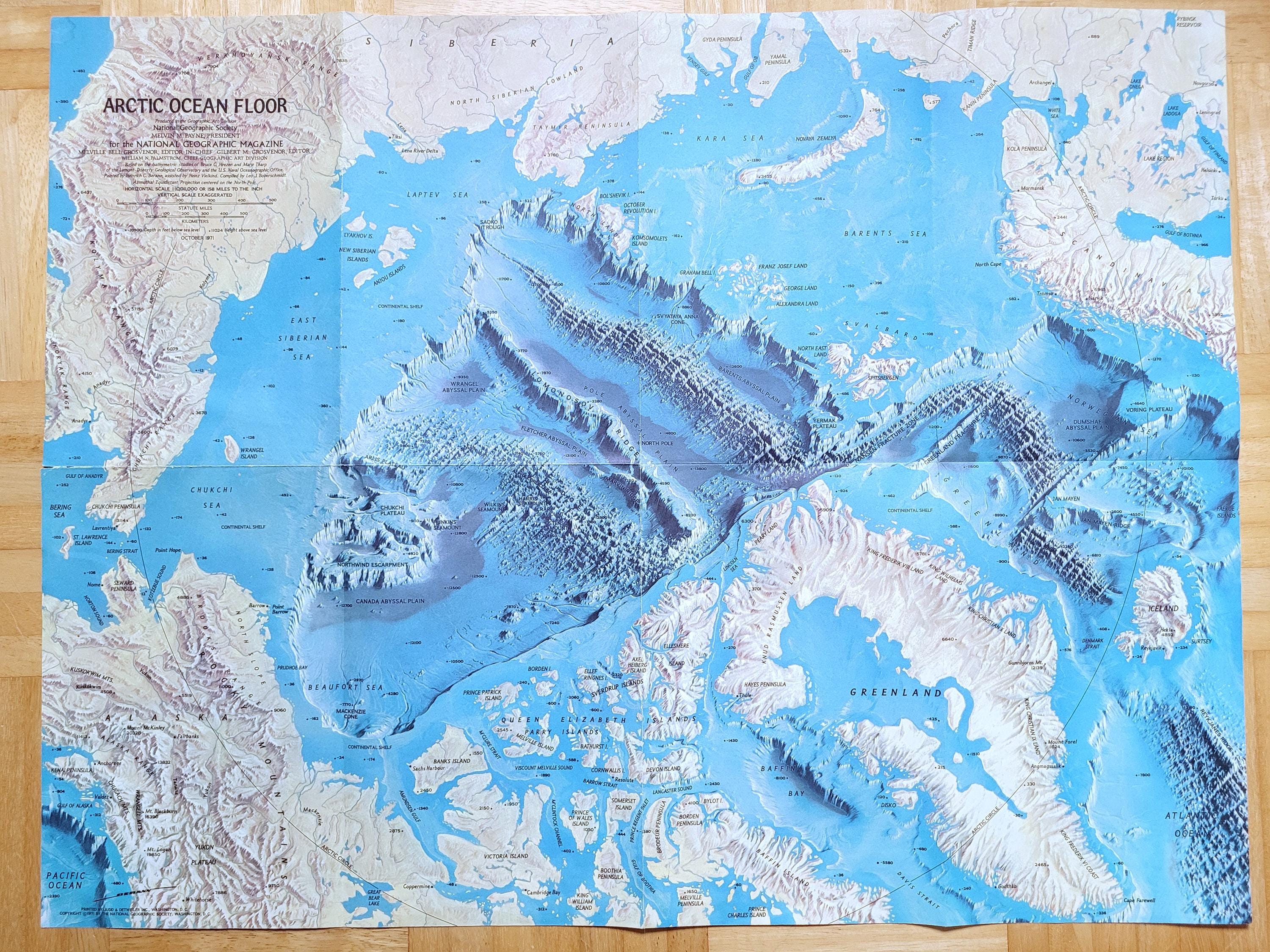 Vintage Map of the Arctic Ocean Floor - Etsy