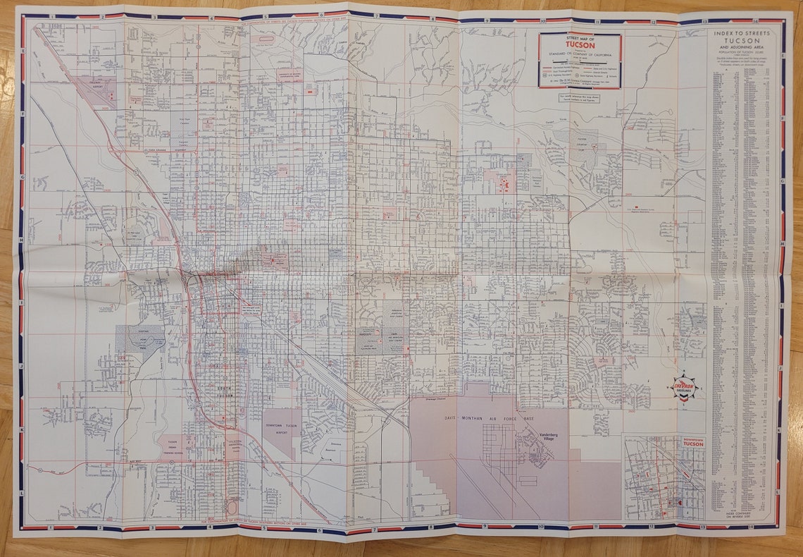 1962 Map of Tucson Arizona, Vintage City Road Map - Etsy