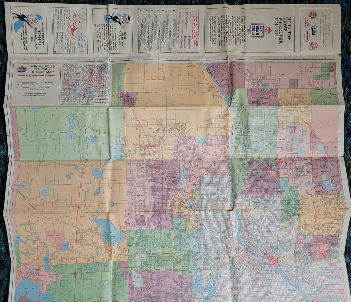 1967 Map of Minneapolis St Paul MN, Vintage City Road Map - Etsy