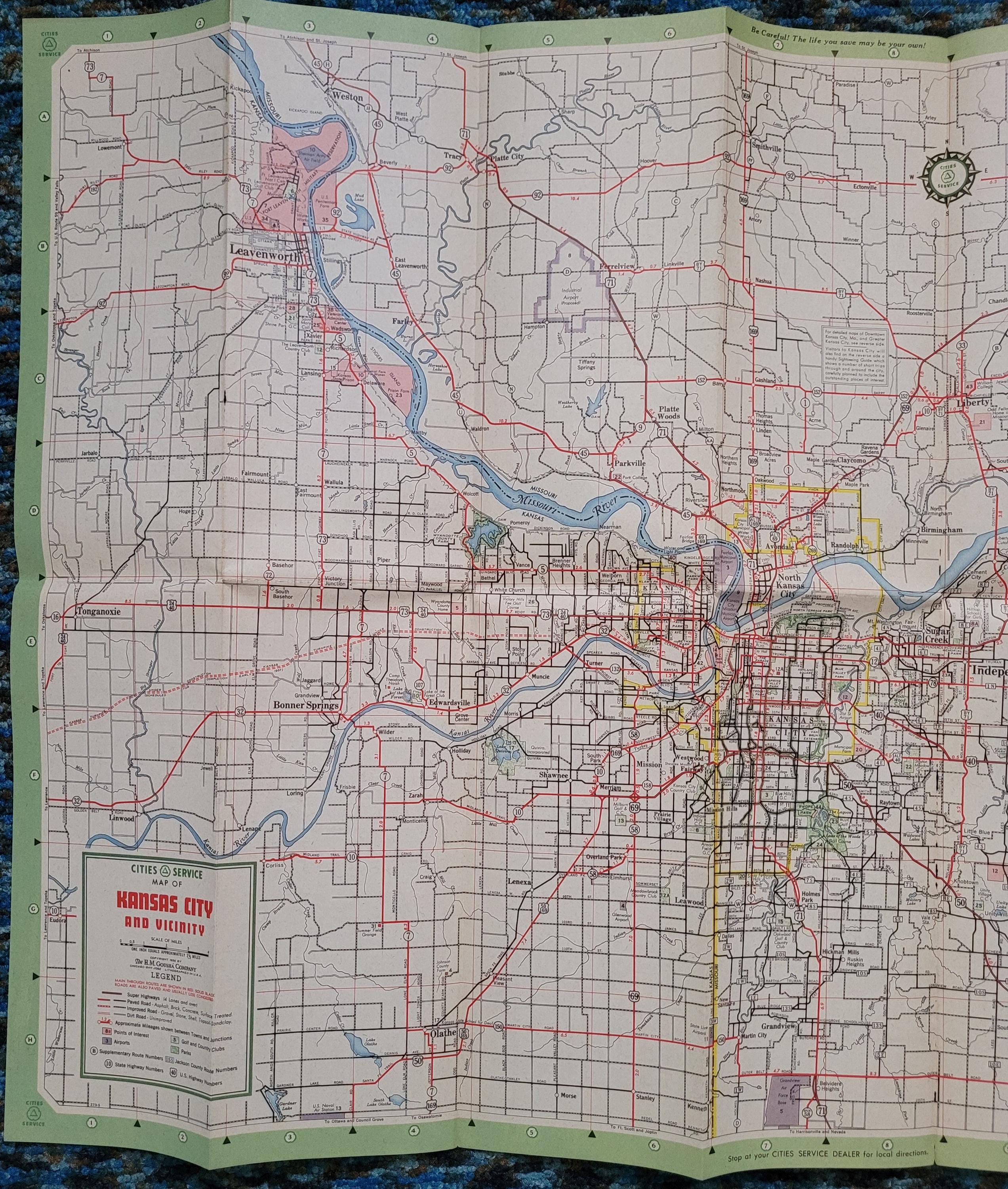 1956 Map of Kansas City, Vintage City Road Map - Etsy