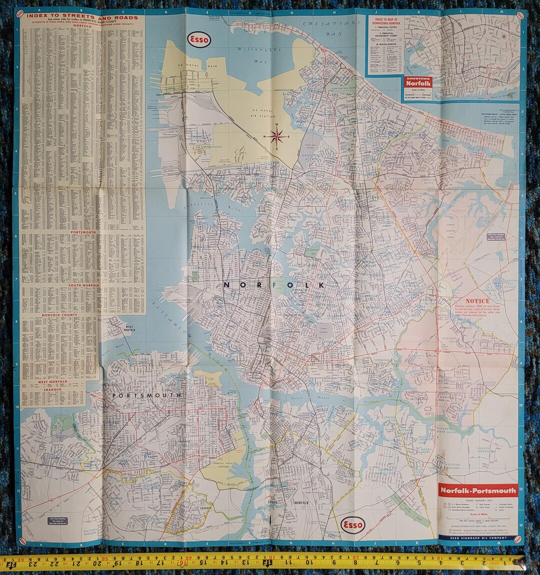 1959 Map of Norfolk VA Area, Vintage City Road Map - Etsy