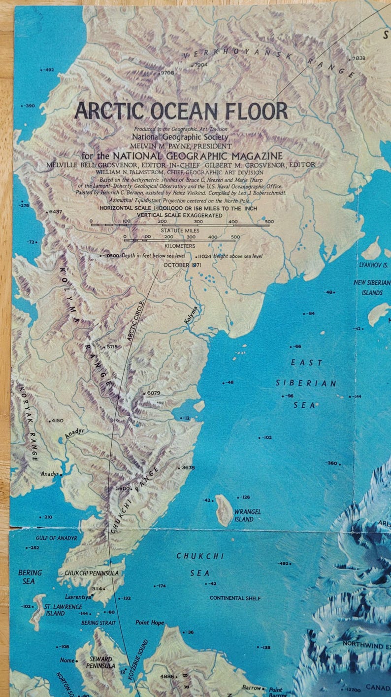 Vintage Map of the Arctic Ocean Floor - Etsy