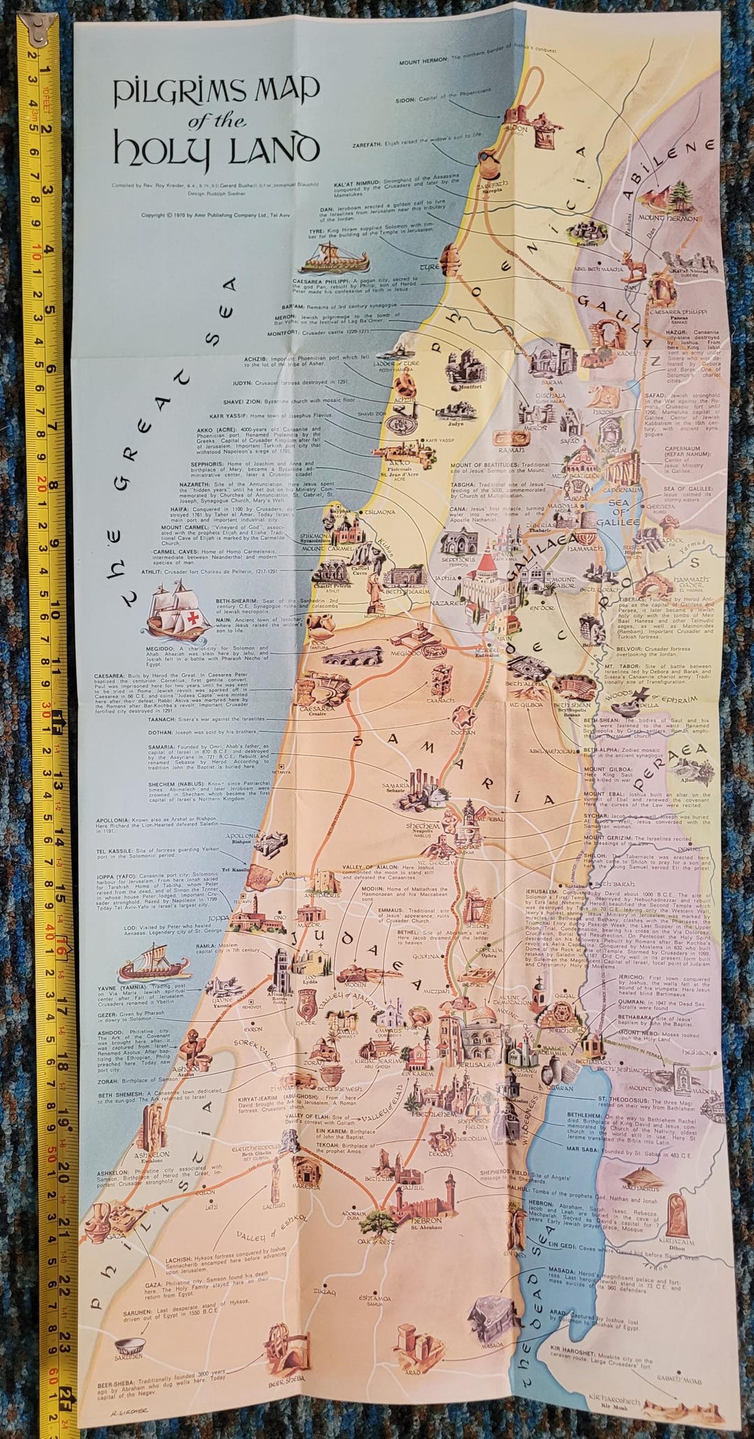 1970 Pilgrims Map of the Holy Land, Vintage Pictorial Illustrated Map ...