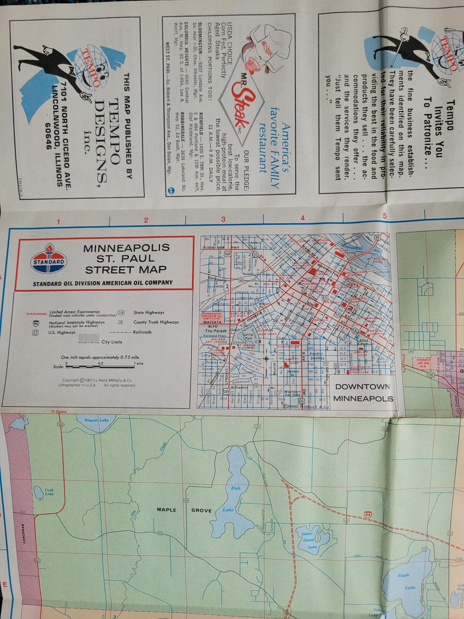 1967 Map of Minneapolis St Paul MN, Vintage City Road Map - Etsy