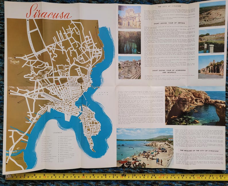 1969 Map of Syracuse, Sicily, Italy, Vintage City Road Map - Etsy