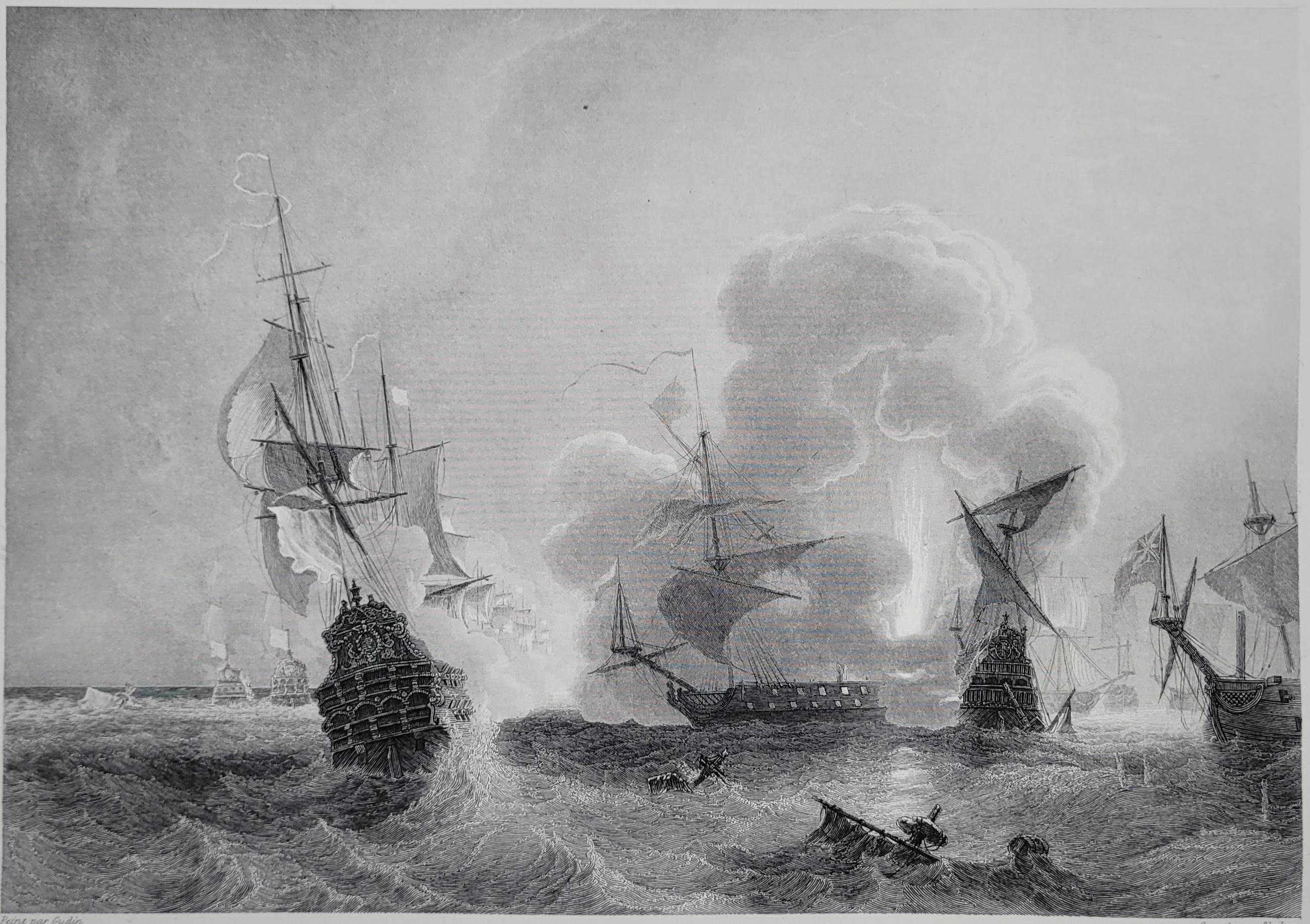 Vintage Louvre Reproduction Print Showing a Battle Between Ships at Sea ...