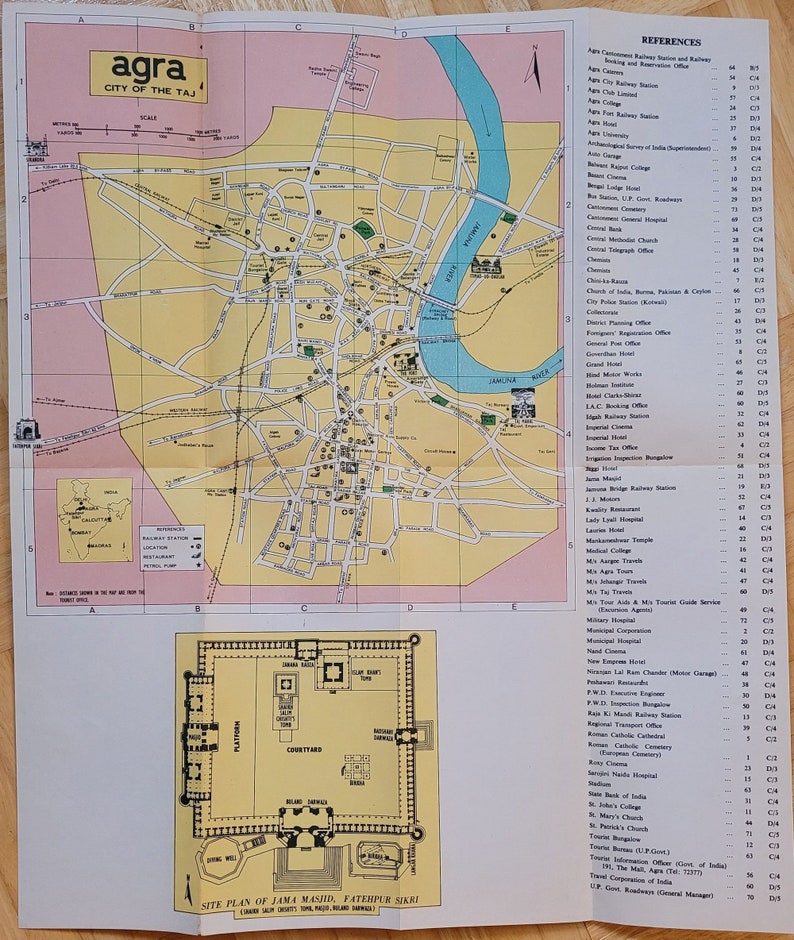 Vintage Map of Agra, India, City of the Taj - Etsy