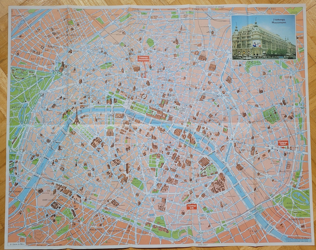 Vintage Map of Paris, France, 1982 - Etsy