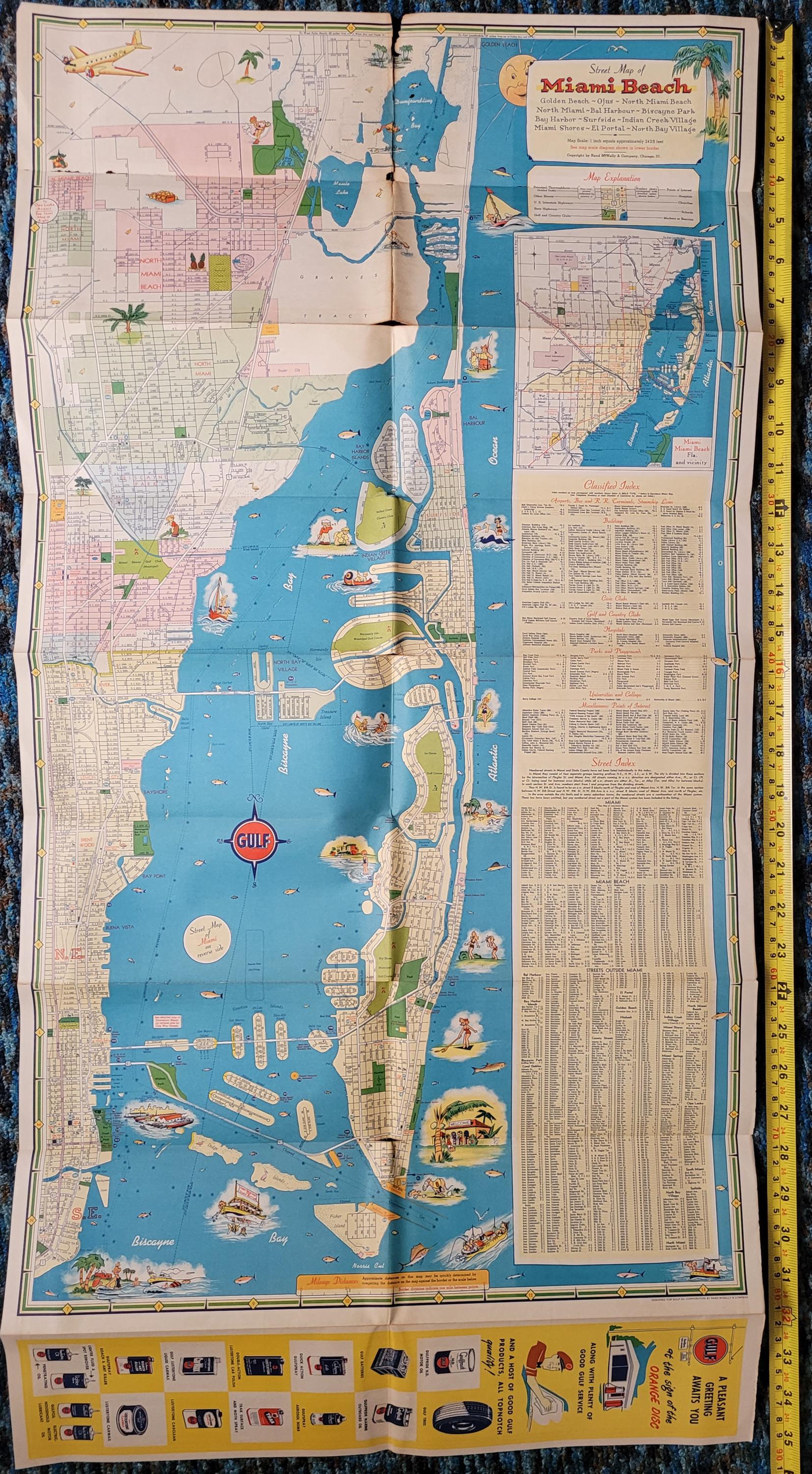 C.1950s Map of Miami Beach and Miami Florida, Vintage City Road Map - Etsy