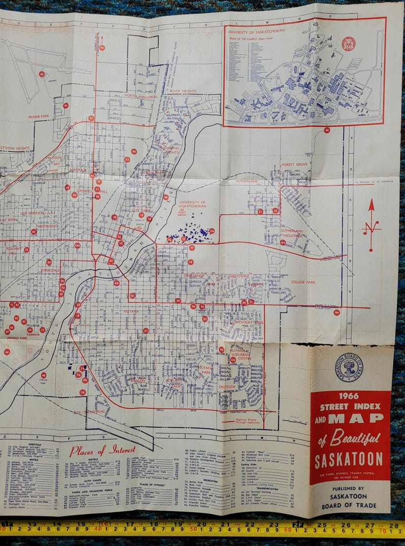 1966 Map of Saskatoon, Vintage City Road Map - Etsy