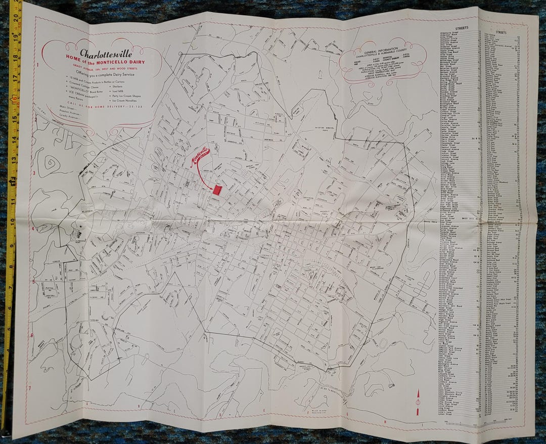 Vintage C. 1950 Map of Charlottesville VA - Etsy