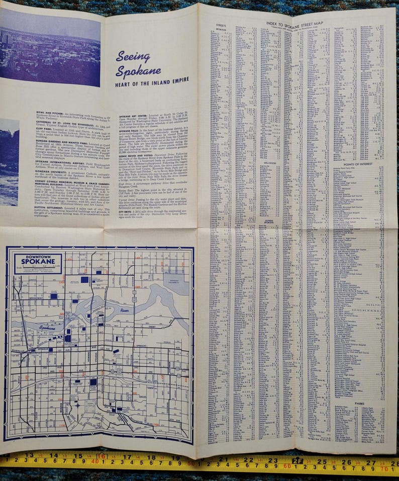 1969 Map of Spokane Washington, Vintage City Road Map - Etsy