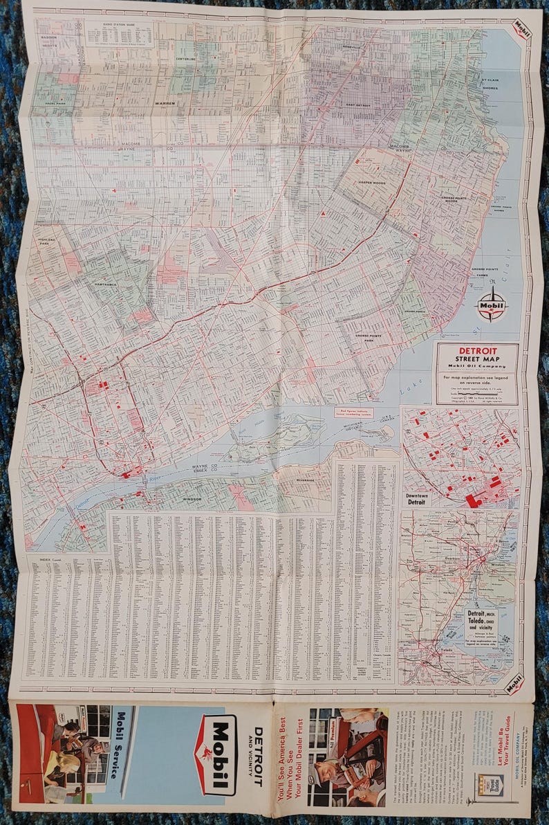 1965 Map of Detroit, Michigan, Vintage City Road Map - Etsy