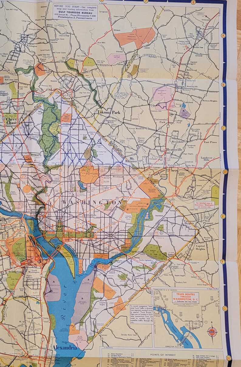 1950s Map of Washington DC, Vintage City Road Map - Etsy