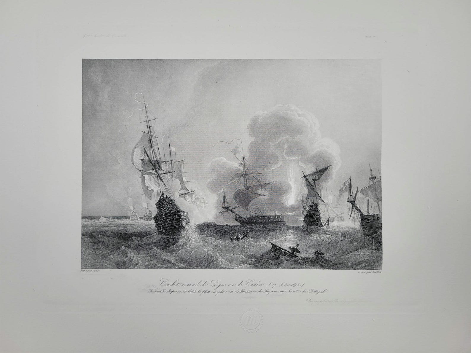 Vintage Louvre Reproduction Print Showing a Battle Between Ships at Sea ...
