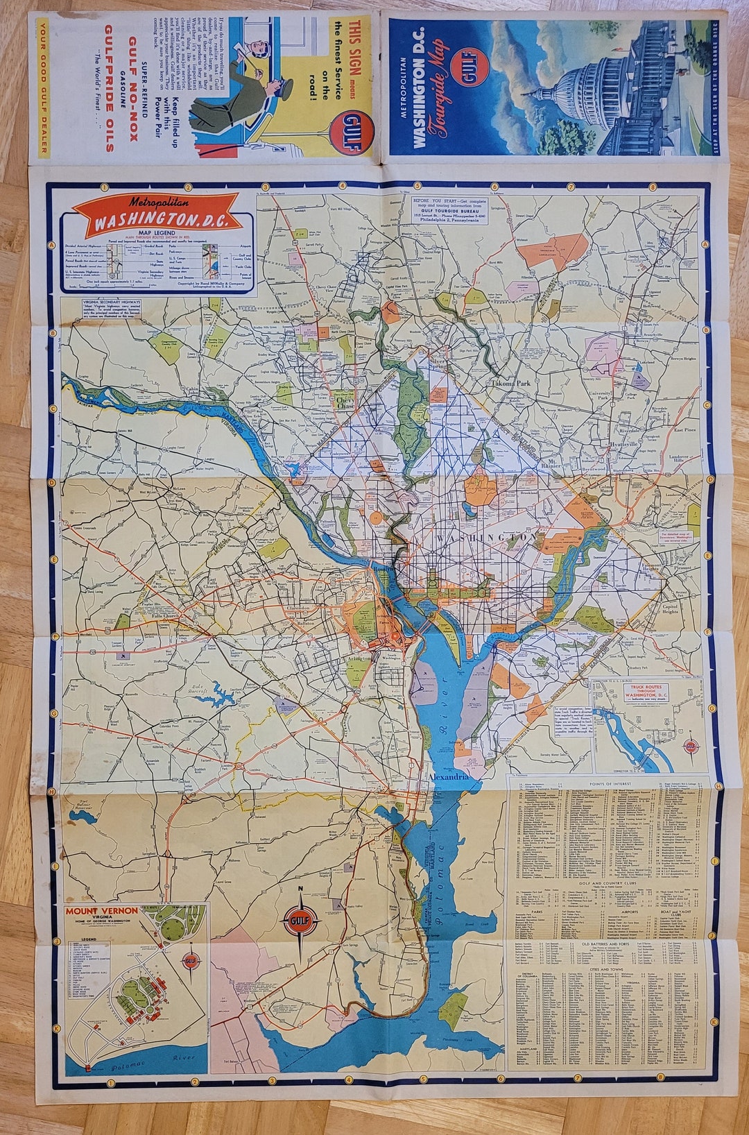 1950s Map of Washington DC, Vintage City Road Map - Etsy