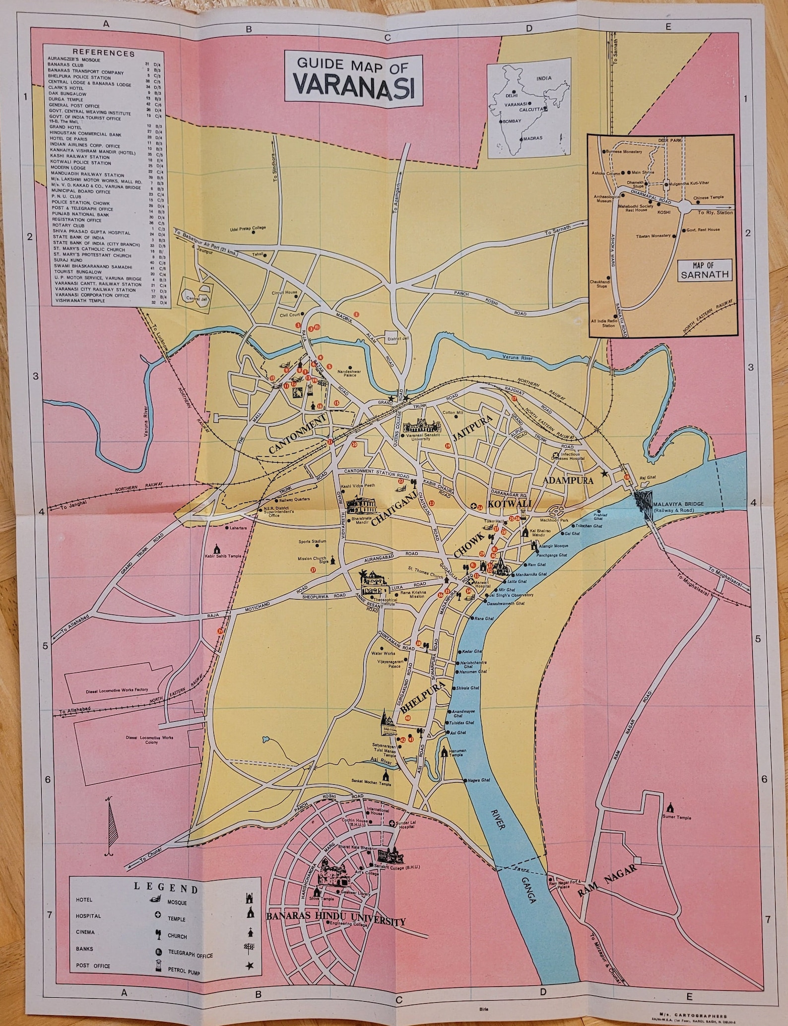 Vintage Map of Varanasi, India - Etsy