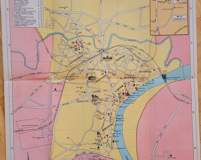 C.1970 Map of Varanasi, India, Vintage City Road Map - Etsy