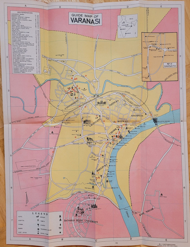 Vintage Map of Varanasi, India - Etsy