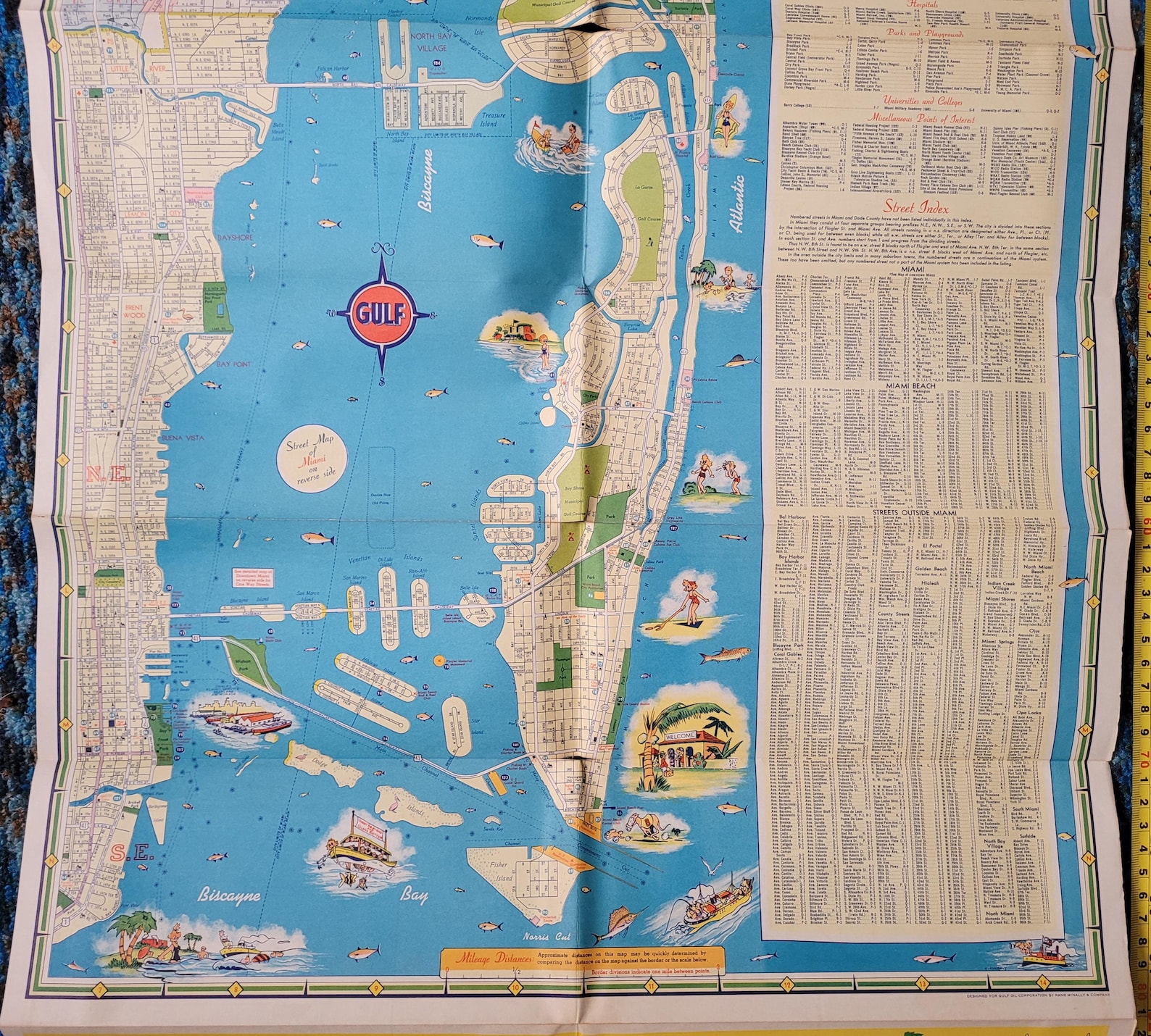 C.1950s Map of Miami Beach and Miami Florida, Vintage City Road Map - Etsy