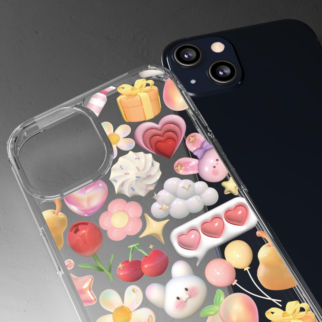 Kawaii Icons 3D Illusion Clear Phone Case Bubble Girly Harajuku Decora ...