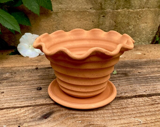 TERRACOTTA FLOWER POT #51 Fluted, Ceramic Pot for Plants With Saucer ...